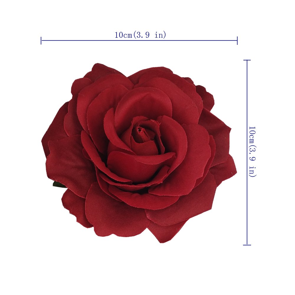 Sanrich 4pcs/pack Fabric Rose Hair Flowers Clips Mexican Hair Flowers Hairpin Brooch Headpieces (red)
