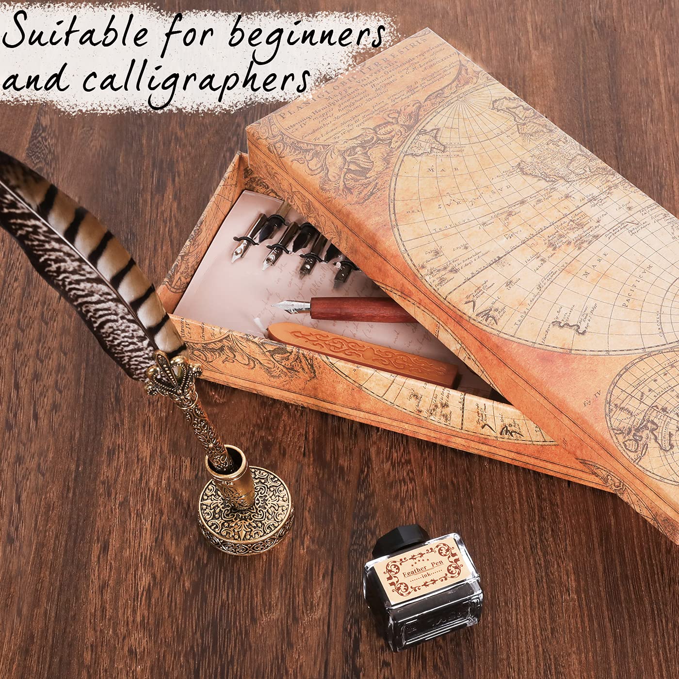YICMY Quill Pen Pheasant Feather Pen And Ink Set Feather Pen With 10 Replacement Nibs and Ink Antique Calligraphy Pen Set Quill Dip Pen Retro Calligraphy Gift(Pheasant)