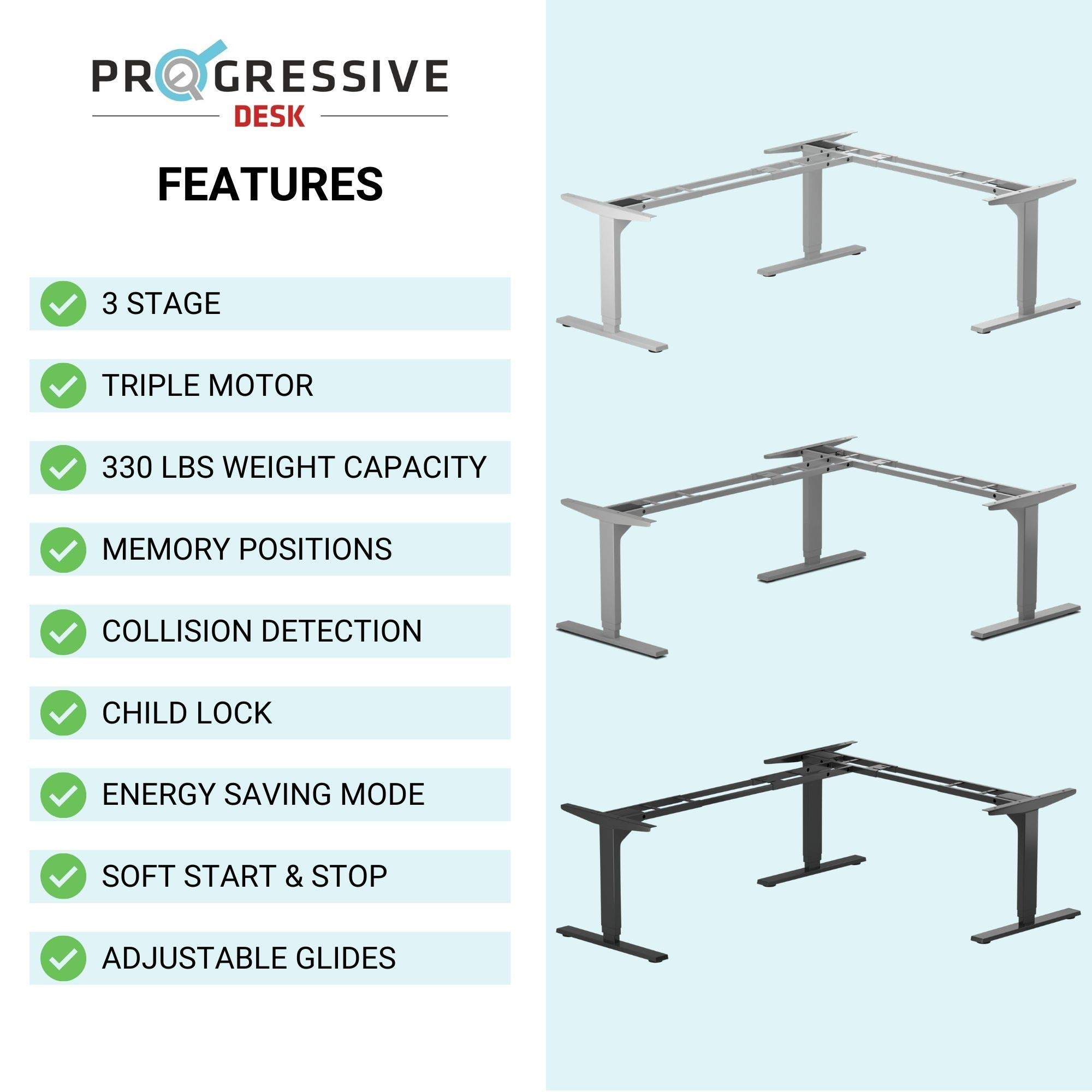 Progressive Desk L Shaped Height Adjustable Standing Desk 90" x 60" - Corner Computer Desk - Electric Stand Up Rising Workstation - Black Frame/Light Walnut Top