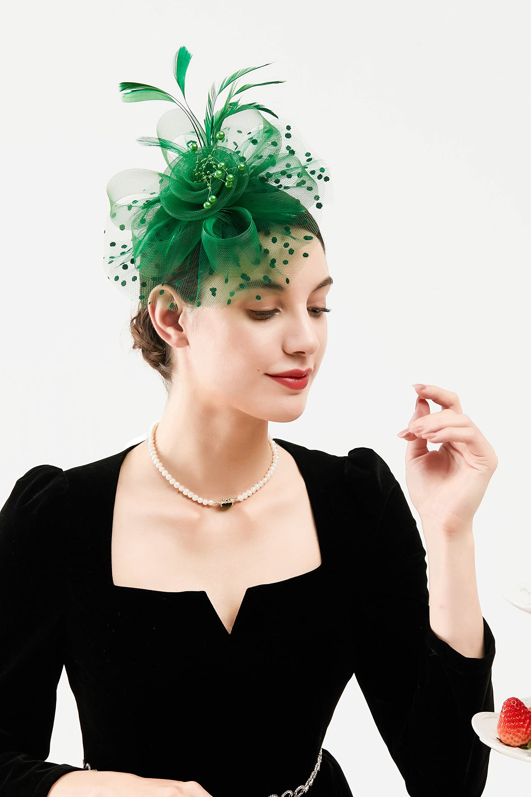 St Patricks Day Fascinators Hat for Women Tea Party Headband Kentucky Derby Wedding Cocktail Mesh 7" Hair Clip 1pc