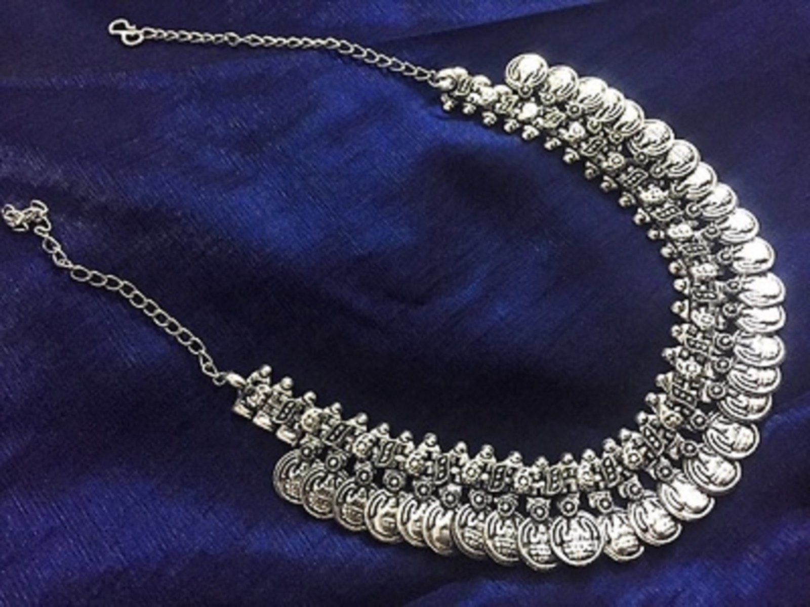 Sansar India Silver Tone Oxidised Metal Boho Bollywood Indian Choker Necklace Jewelry for Women (Silver)