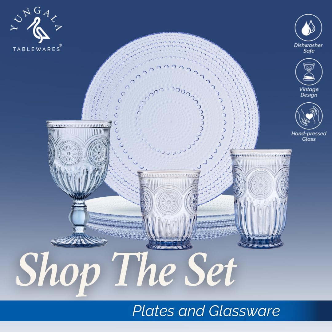 Yungala Blue Glassware set of 6 small dishwasher safe colored glasses, Blue glass cups, matching highball and wine glasses available