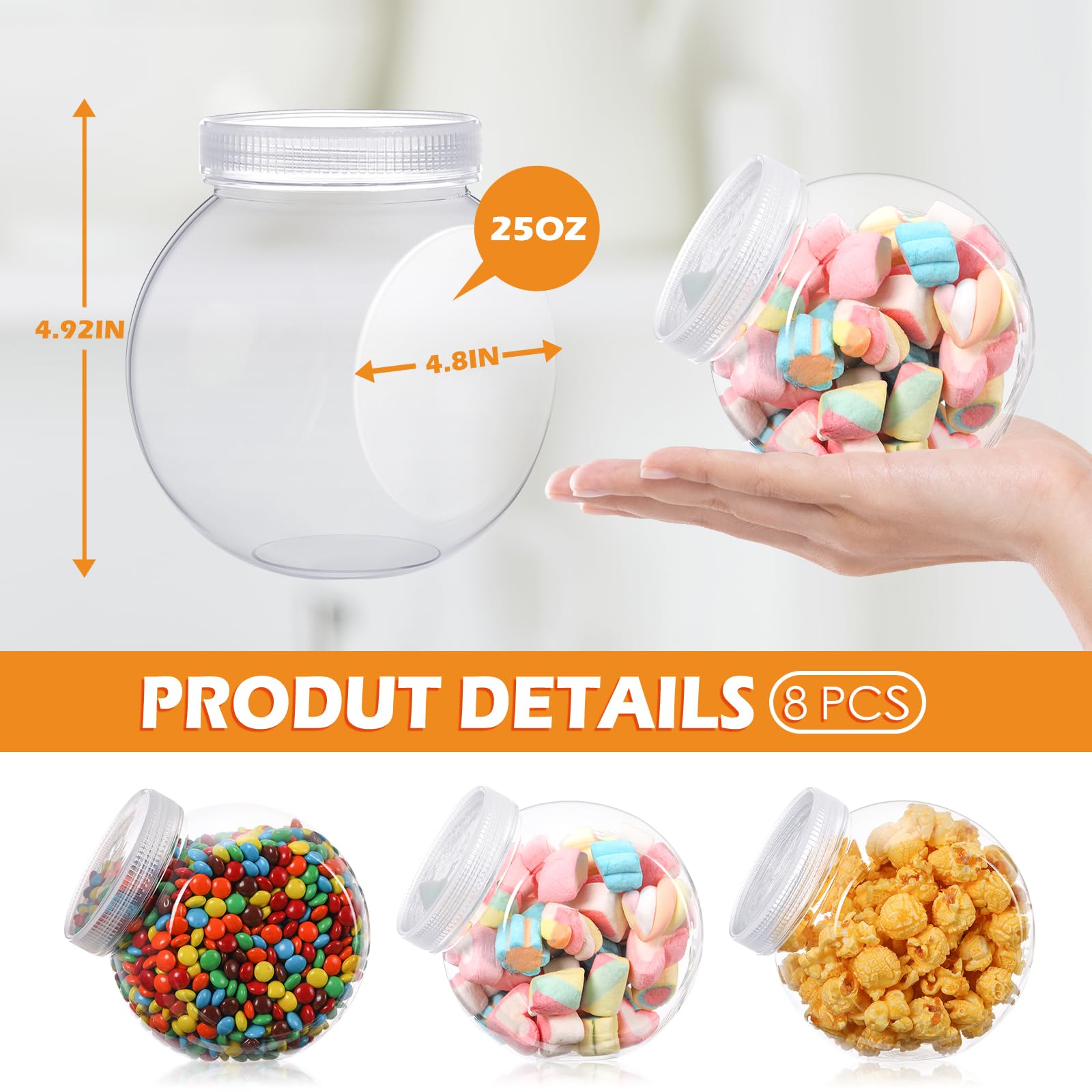 Sunnyray 8 Pcs 25 oz Plastic Candy Jars with Lids Plastic Candy Jars for Candy Buffet Clear Candy Dishes with Lids Candy Buffet Containers Set Plastic Cookie Jar Candy Holder for Party Table Kitchen