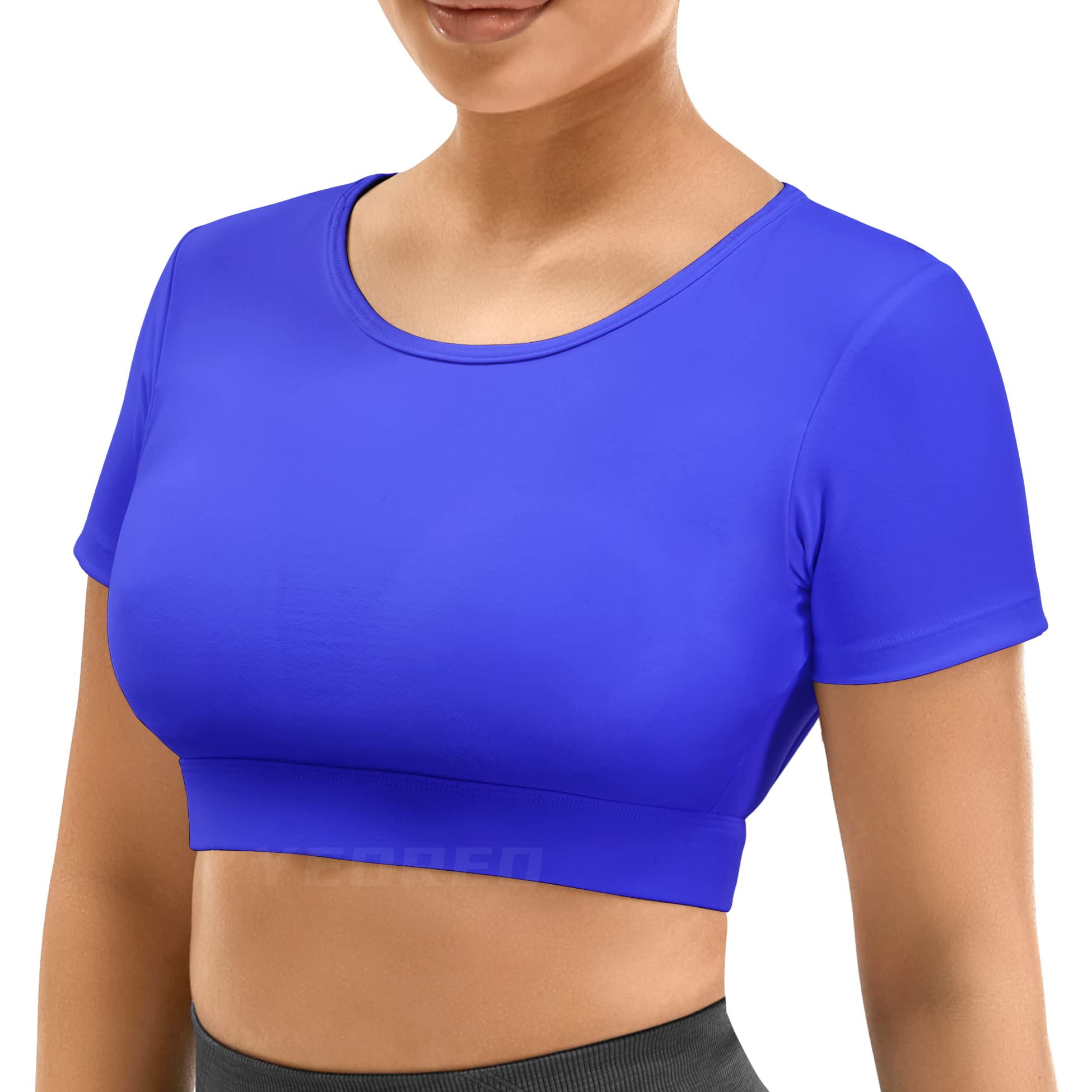 YEOREO Vanessa Women Tee Crop Tops with Removable Pad Workout Backless Gym Shirt Bra Going Out T Shirt Top Black