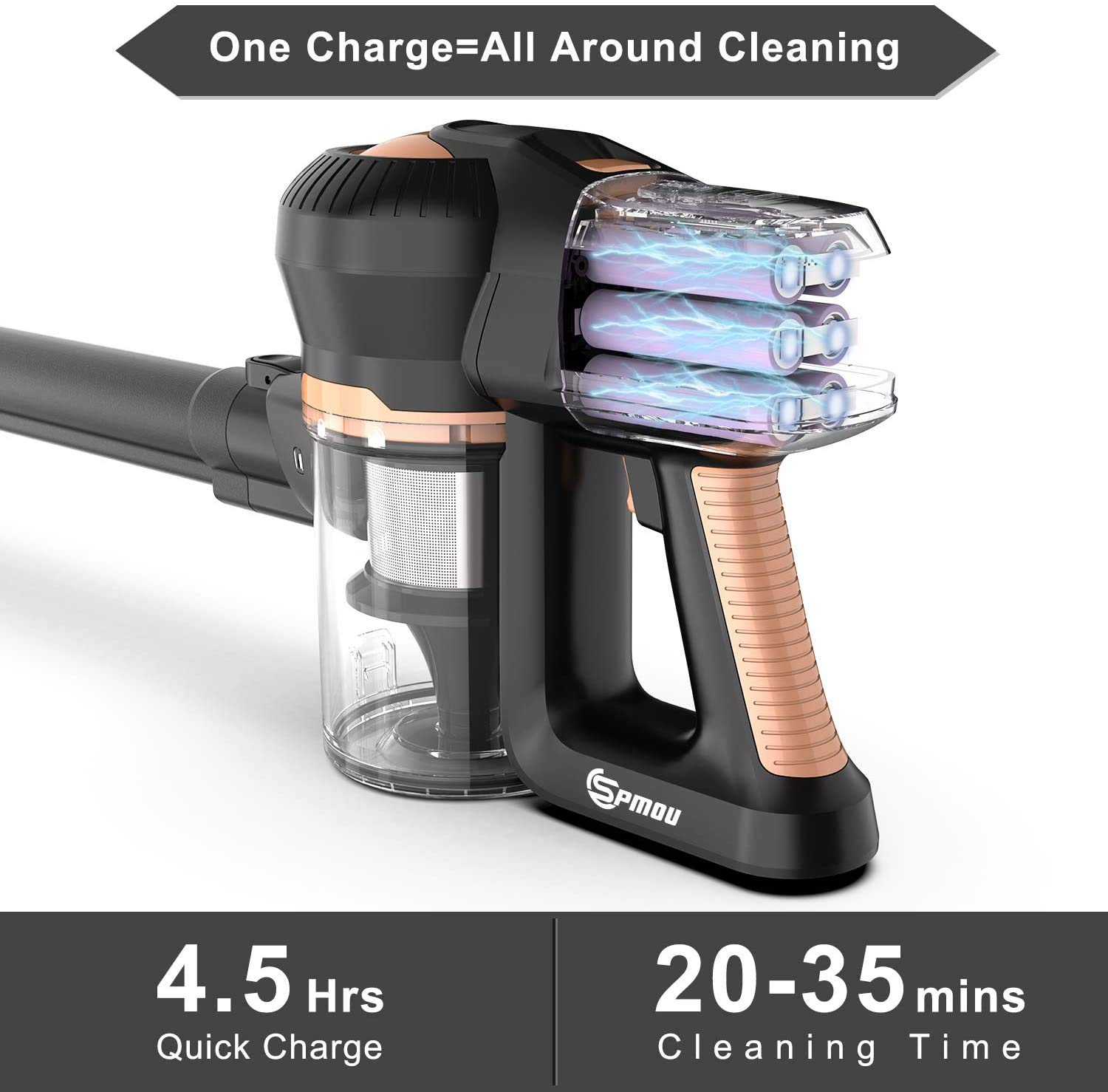 Spmou Cordless Vacuum 20Kpa Strong Suction 4 in 1 Stick Handheld Vacuum Cleaner for Home Hard Floor Carpet Car Pet, Lightweight, Grey