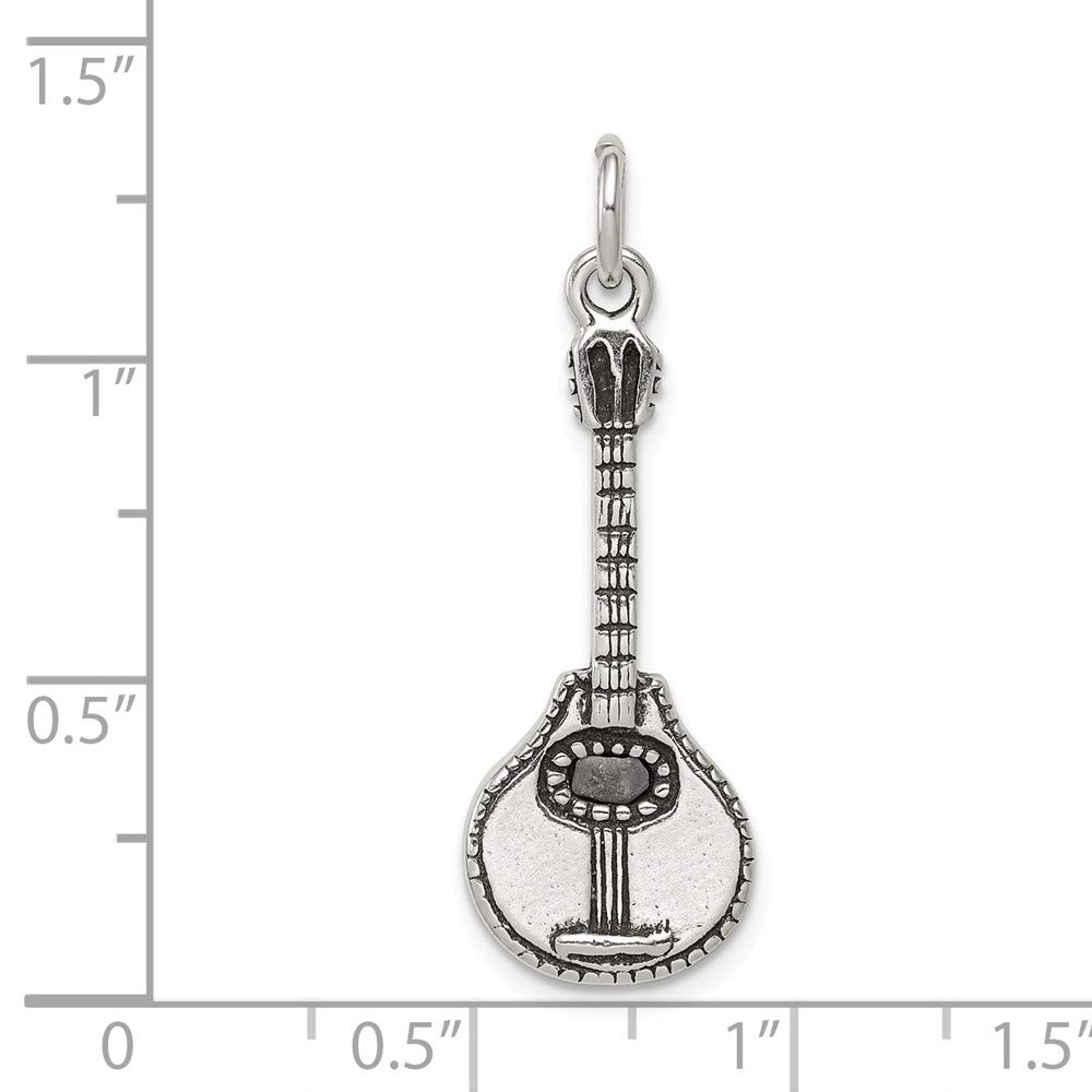 Solid 925 Sterling Silver Vintage Antiqued Mandolin Charm Pendant - 35mm x 11mm