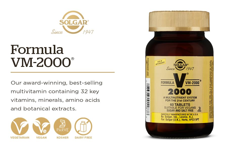 Solgar Formula VM-2000 (Multinutrient System), 60 Tablets - Premium Quality Multiple - Contains Zinc - Supports A Healthy Immune System - Vegan, Dairy Free, Kosher - 30 Servings