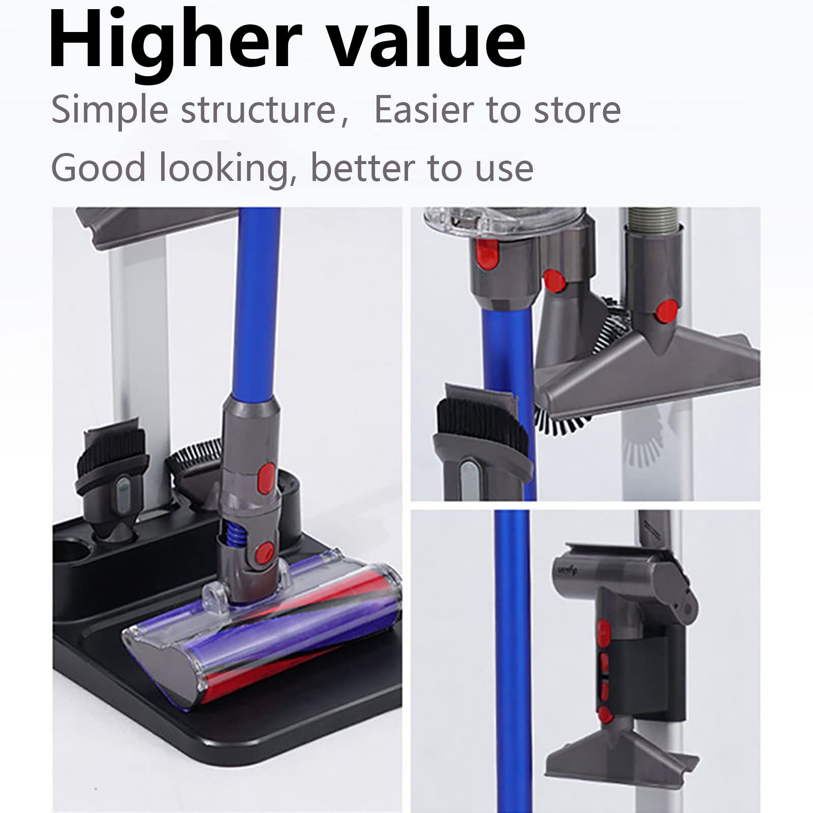 Vacuum Stand for Dyson, Stable Metal Storage Bracket Stand Holder for Dyson V6 V7 V8 V10 V11 V12 V15 SV18 SV21 Cordless Vacuum Cleaners, with 6-8 Accessories Storage Space