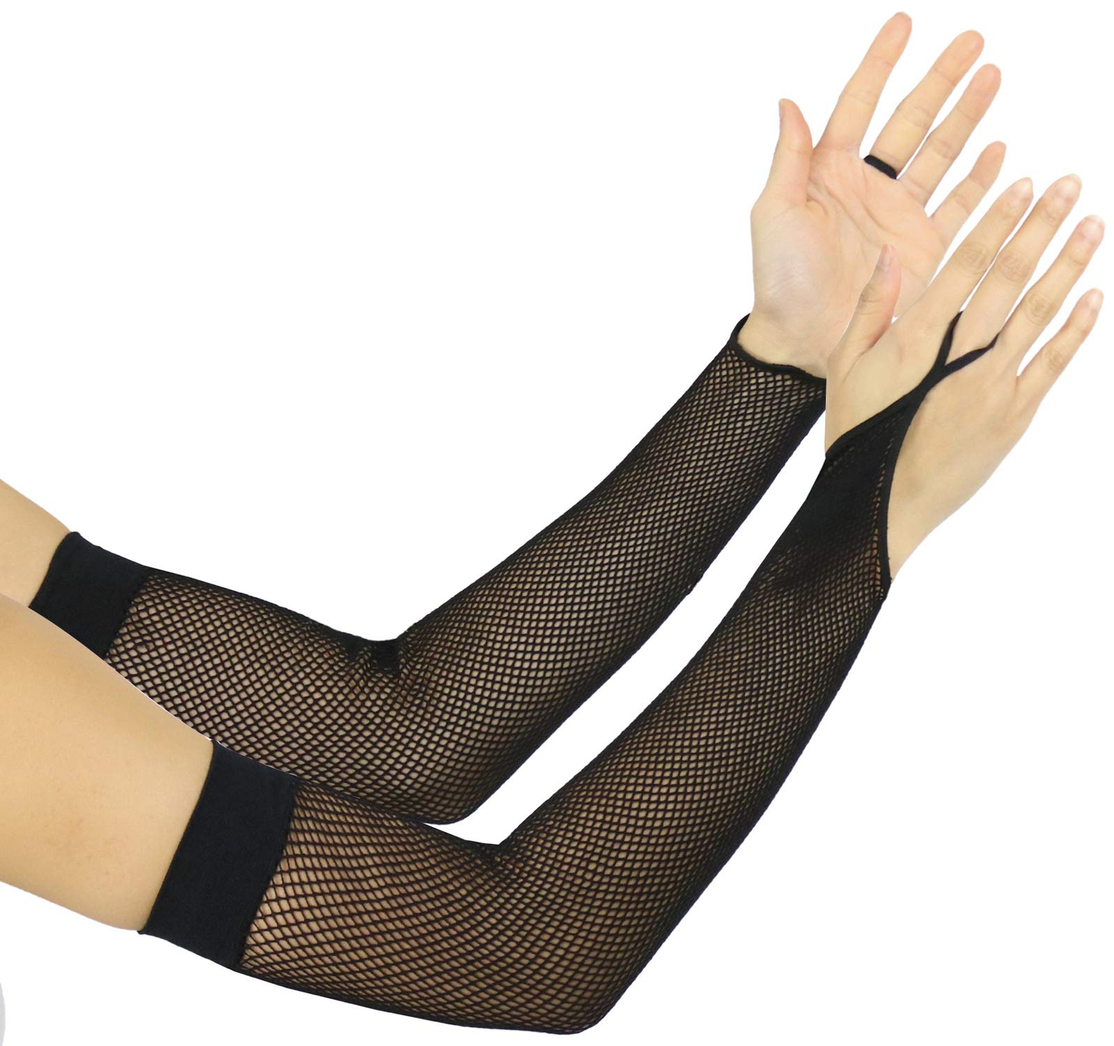 ToBeInStyle Women’s Fashion Fishnet Finger Loop Long Length Novelty Gloves - Black
