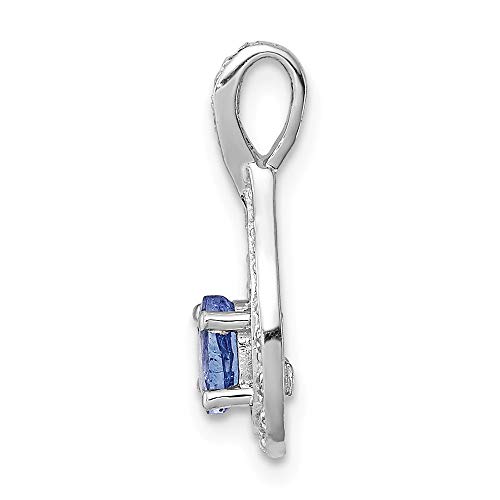 Solid 925 Sterling Silver Tanzanite Blue December Gemstone and Diamond Pendant Charm - 18mm x 9mm (.03 cttw.)