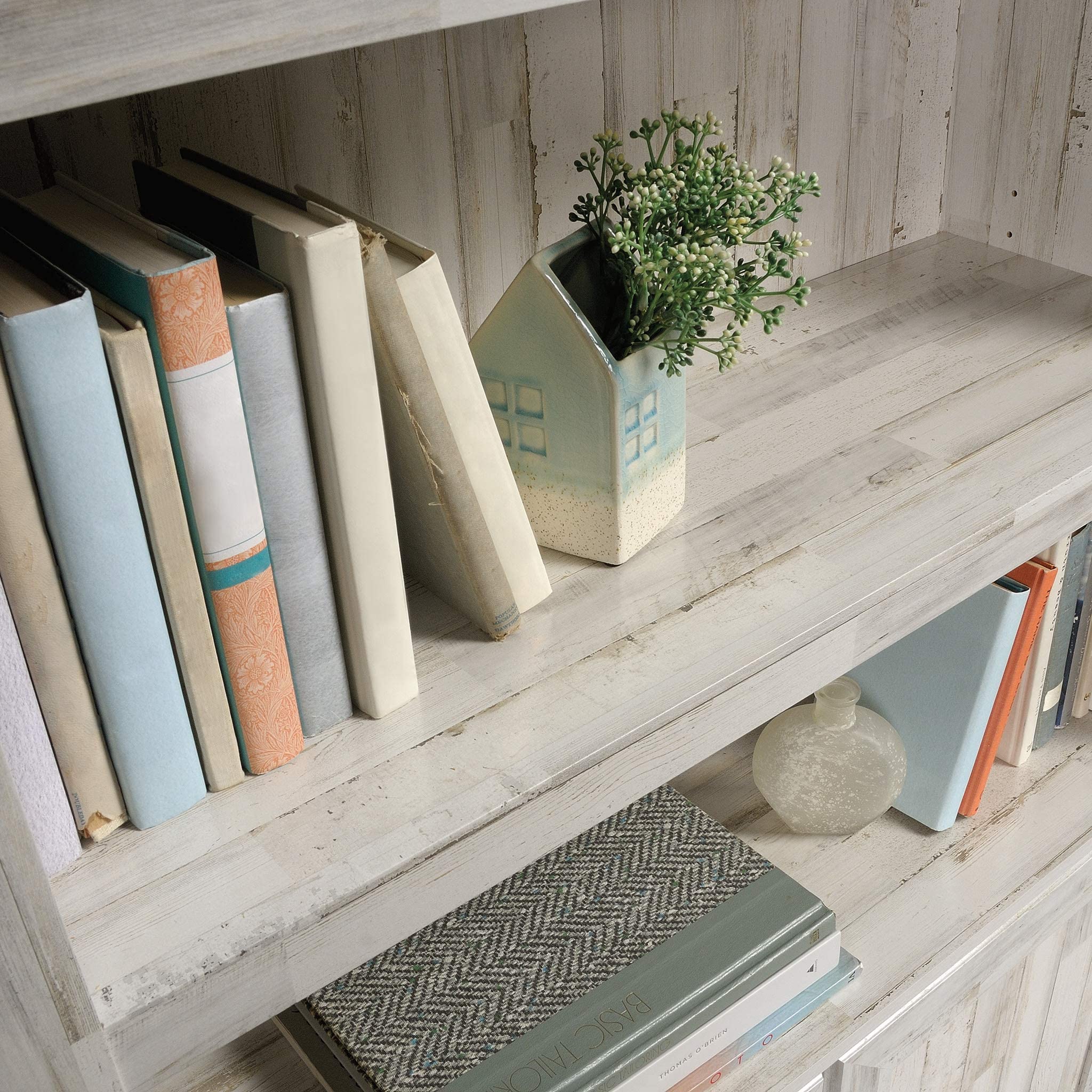 Sauder Miscellaneous Storage Bookcase/ Book Shelf With Doors, White Plank finish