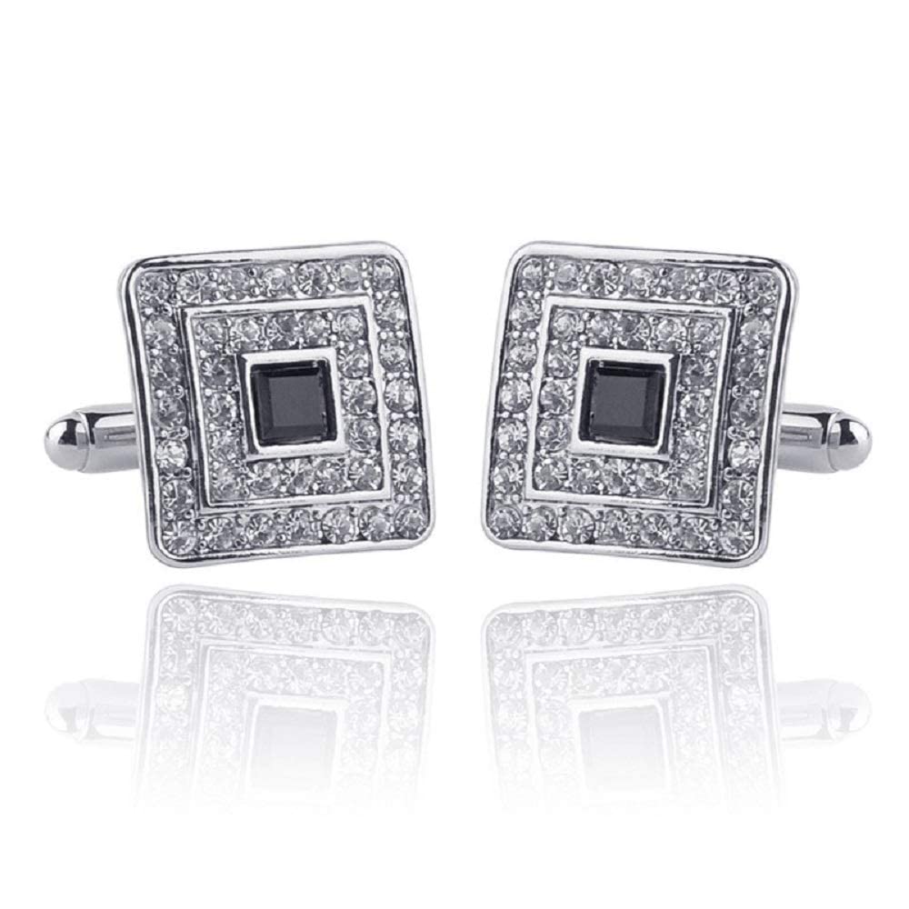 V & L Black Silver Crystal Cuff links β Fancy Unique Elegant Sparkling Luxury Gem Stone Cufflinks for men in Square - Perfect for Wedding, Formal, Suits, Business and Groom Cufflink