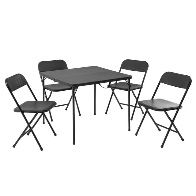 Thcbme 5 Piece Resin Card Table and Four Chairs Set, Black