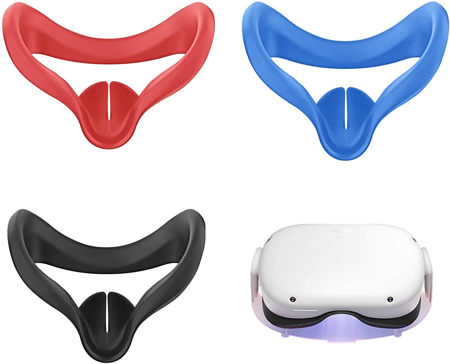 VERSAINSECT ilicone Cover Eye Mask Pad for Oculus Quest 2 Headset Sweatproof Waterproof Oculus Quest 2 Skin Replacement (Red+Blue+Black)