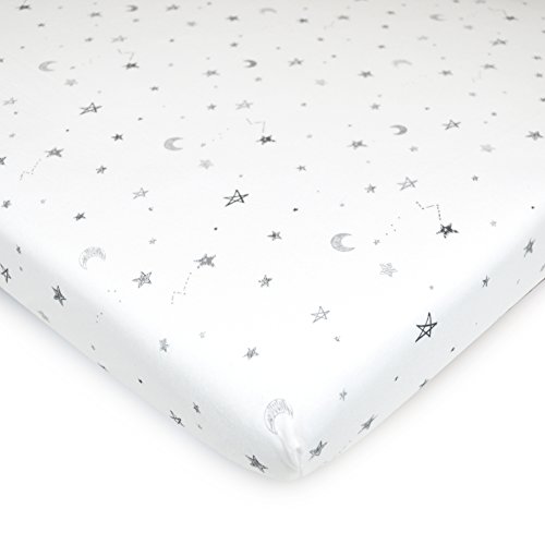 TL Care 100% Natural Breathable Cotton Jersey Knit Fitted Bassinet Sheet, Grey Stars and Moons, 15" x 33", Soft Breathable, for Boys and Girls(Pack of 1)