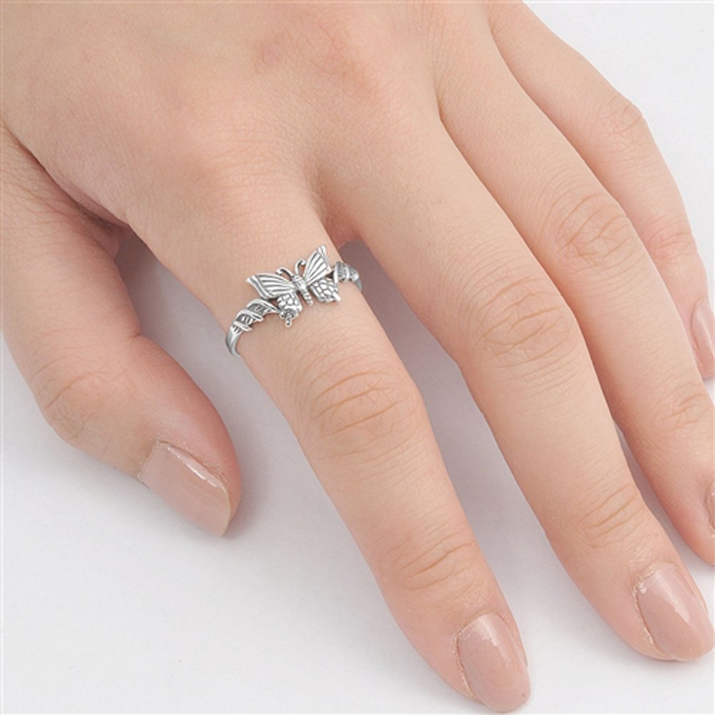 Sterling Silver Women's Unique Butterfly Ring Unique 925 Band 9mm Size 7