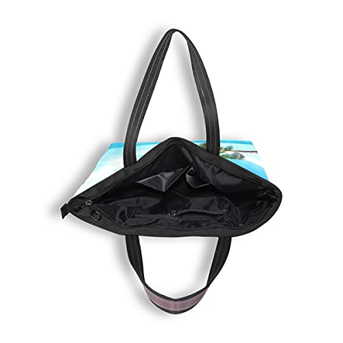 Zipper Tote Bag Lightweight Shoulder Handbag for WomenTropical Beach Palm Summer Long Top Beach Bags for Work Shopping Travel School,L