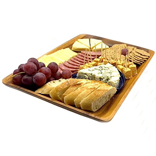 Wrightmart Wooden Trays, Set of 2, Decorative Rustic Food, Fruit, and Snack, Charcuterie-Appetizer Servers β Perfect Kitchen, Ottoman or Coffee Table Trays, Made from Acacia Wood