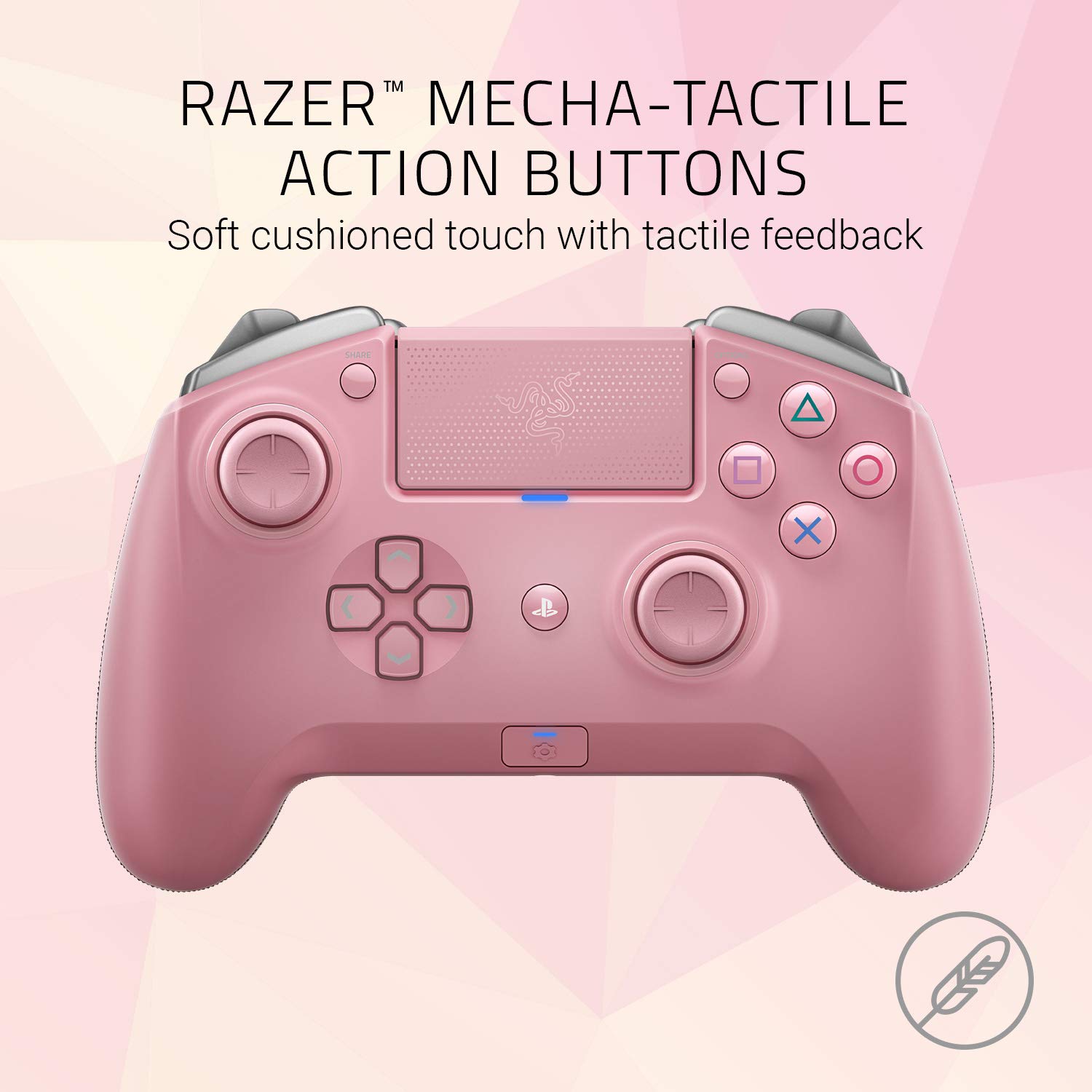 Razer Raiju Tournament Edition Quartz - Wireless and Wired Gaming Controller with Mecha Tactile Action Buttons, Interchangeable Parts and Quick Control Panel, compatible with PS4 and PC, Pink