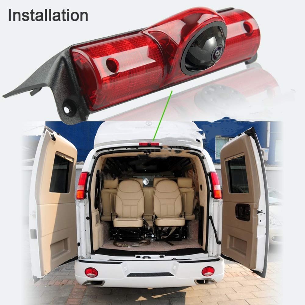 Videosystem Rear View Camera Backup Camera Replacement for Chevy Express GMC Savana Cargo Van Transporter/Savana Explorer 2003-2018 Year Third Brake Light, with Roof Top Mount