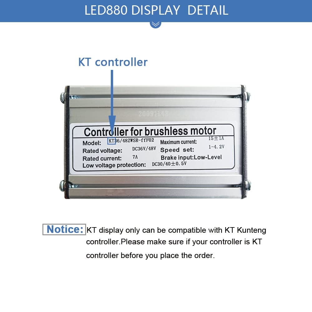 通用 Ebike Display Screen KT LED880 36V/48V KUNTENG SM Connector Intelligent Display for Electric Bicycle Conversion
