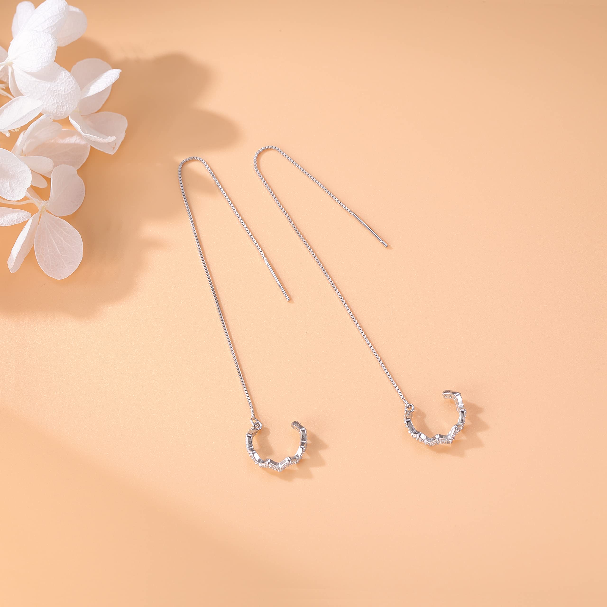 SLUYNZ 925 Sterling Silver Wave Cuff Earrings Wrap Tassel Earrings for Women Threader Earrings Chain