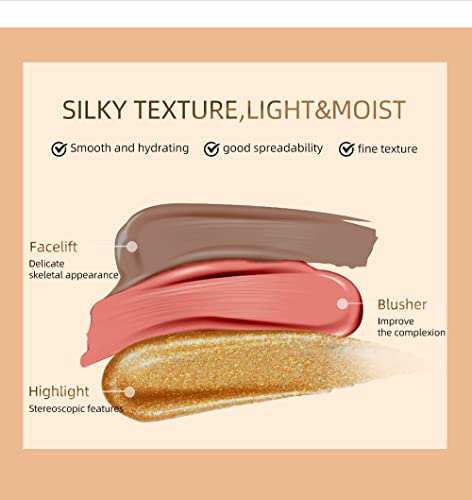 Yeweian 3PCS Liquid Contour Beauty Wand, Liquid Blush Highlighter Makeup Stick with Applicator, Cream Bronzer Stick Natural Matte Finish, Lightweight Blendable Cream Contour Highlighter Blush Wand