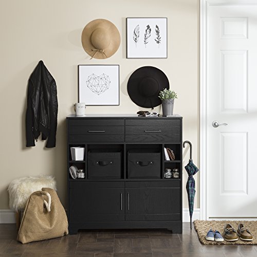 South Shore Vietti Bar Cabinet with Liquor and Wine Bottle Storage with Drawers, Black Oak with Metal Handles
