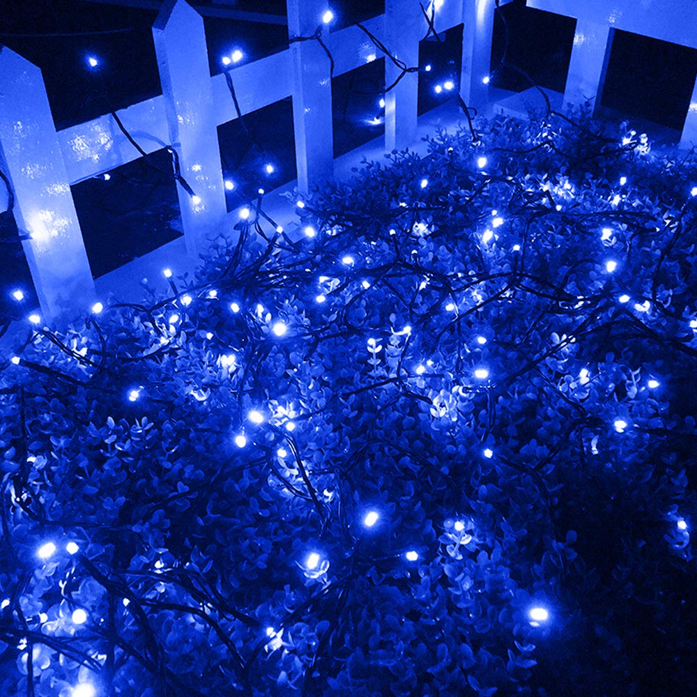 Solar Powered String Lights - Outdoor String Lights 72ft 200 LED String Lights Decorative String Lights with 8 Lighting Modes for Indoor Outdoor Wedding Party Home Garden Decoration, Waterproof, Blue