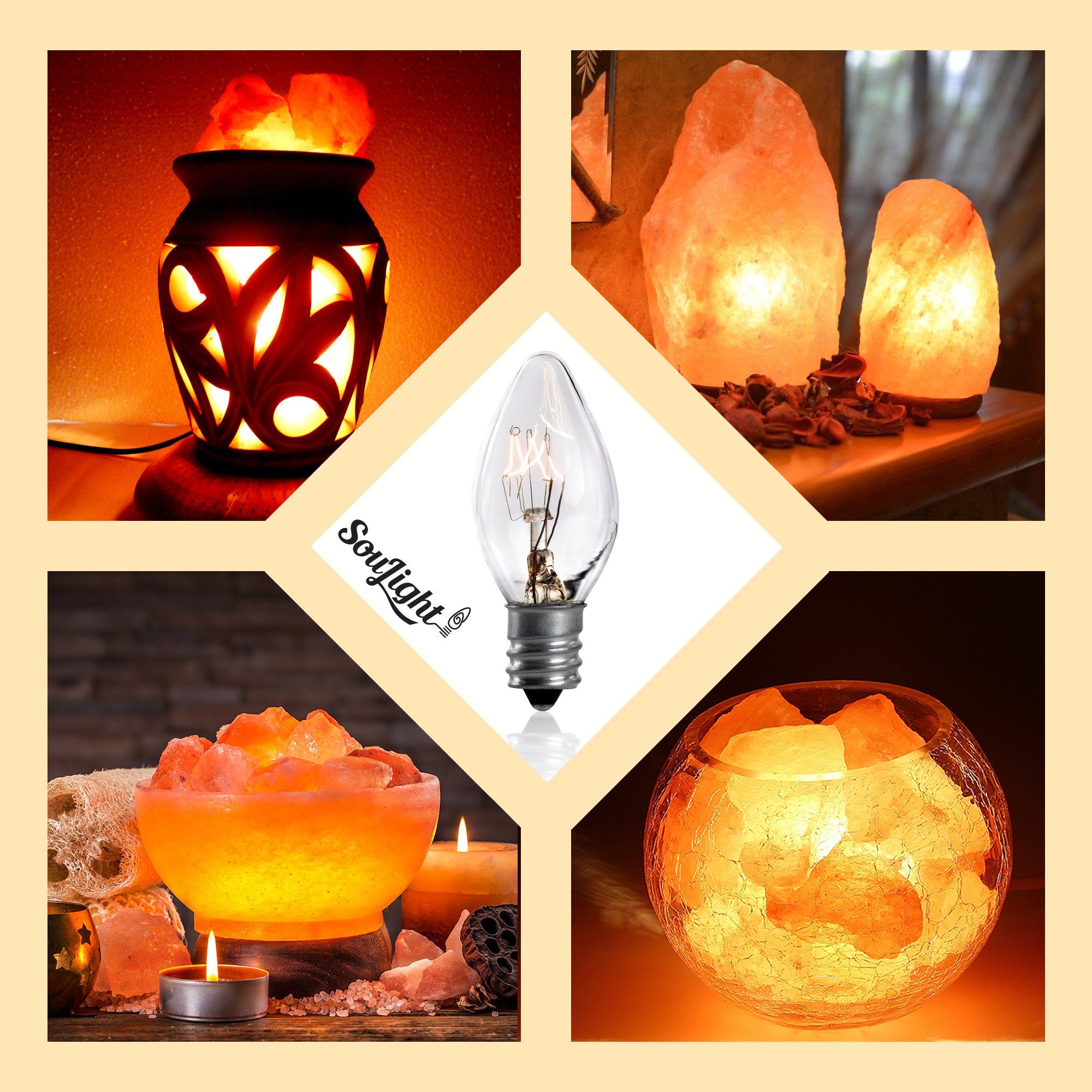 Salt Rock Lamp Bulb 12 Pack. 15 Watt Replacement Bulbs for Himalayan Salt Lamps & Baskets, Chandeliers, Scentsy & Wax Warmers, Night Lights. E12 Socket with Candelabra Base, C7