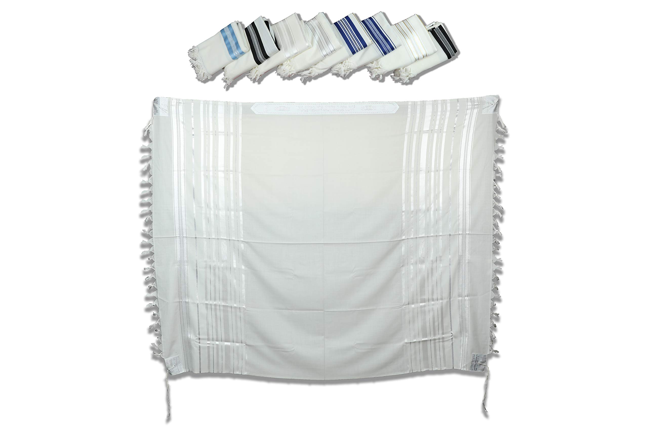 TALITANIA Traditional pure wool Tallit prayer shawl tallis gadol (Size 70 (L) 80 X 60 inches, White and silver Stripes)