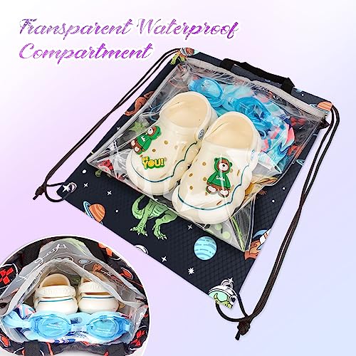 RLGPBON Dinosaur Drawstring Backpack for Kids Girls and Boy,Boys Drawstring Bag,Sports Gym Bag for Boys, Kids Waterproof Swimming Bag Beach Sackpack