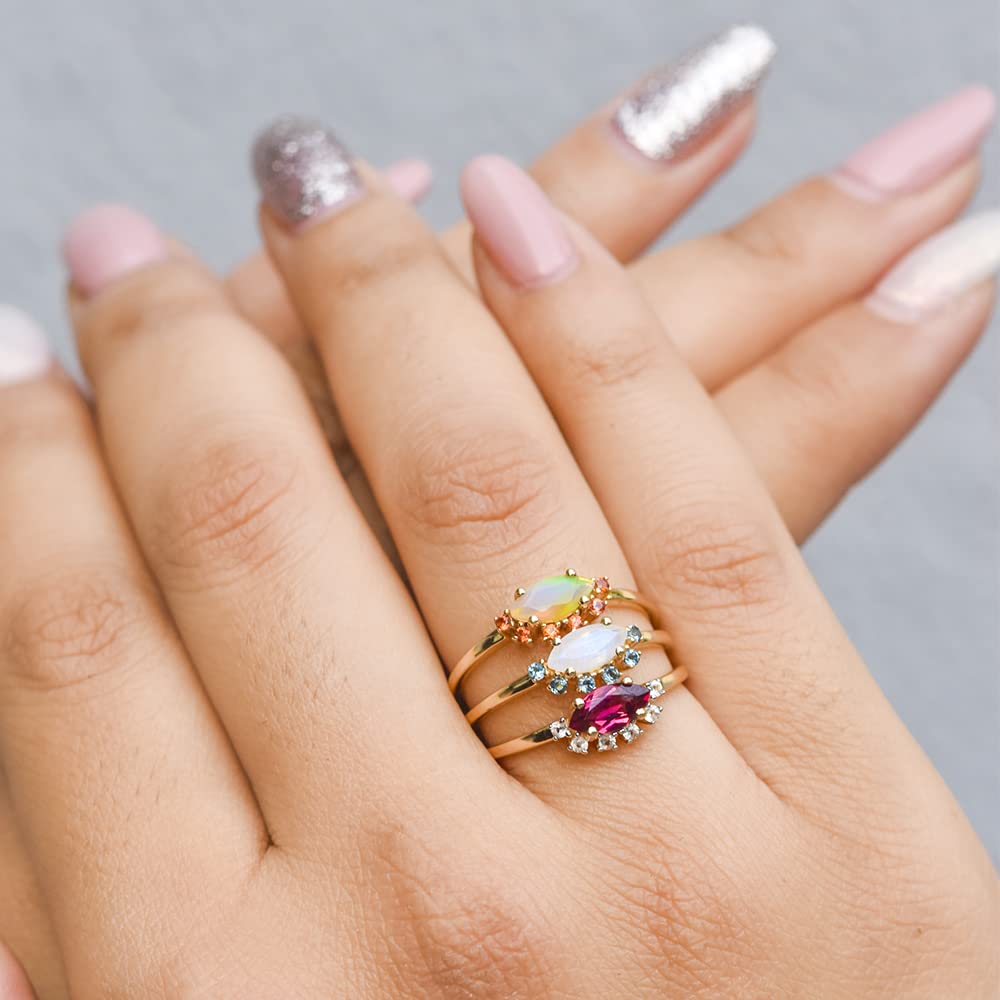 YoTreasure 0.50 Ct. Ethiopian Opal Orange Sapphire 10K Yellow Gold Wedding Ring