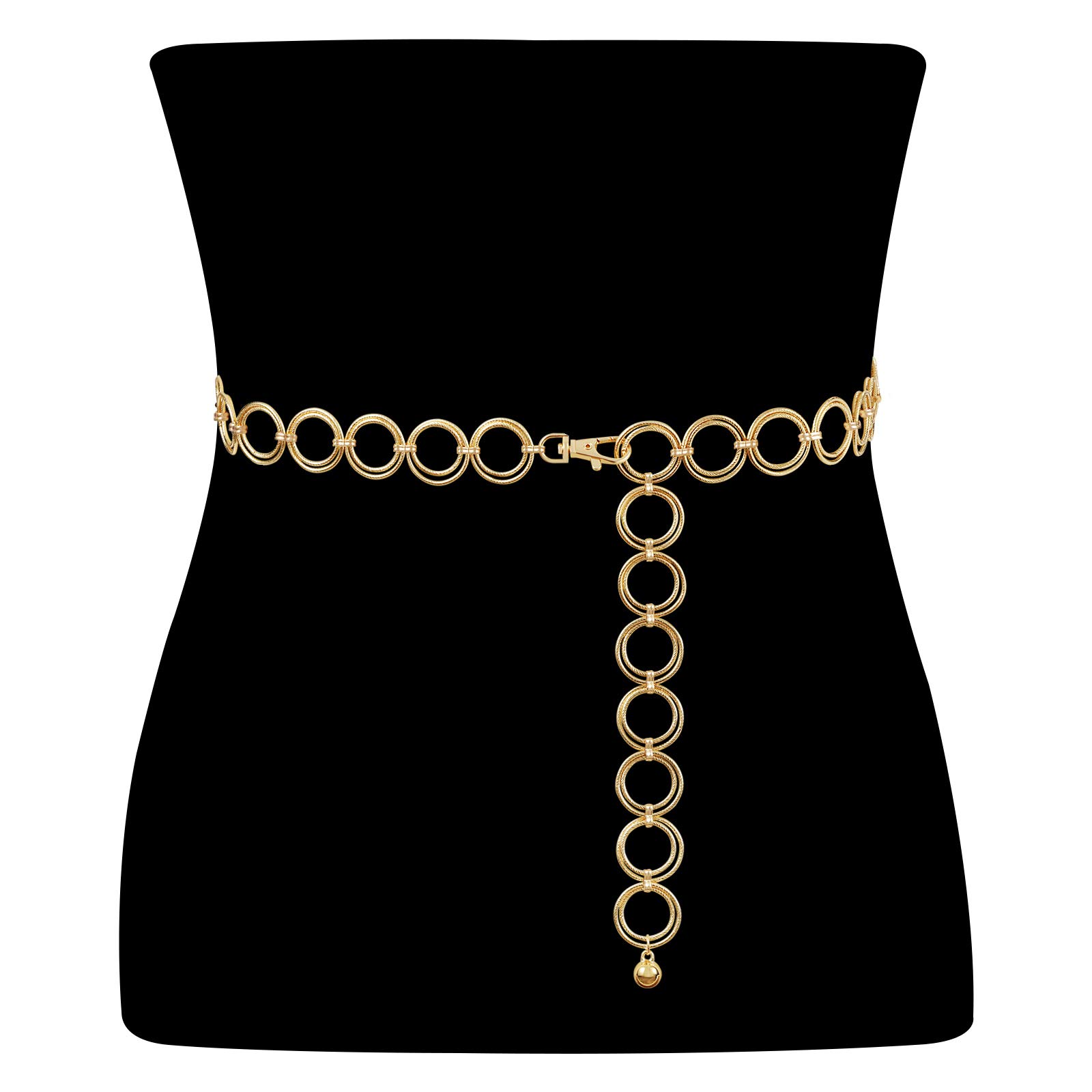 WHIPPY O-Ring Metal Waist Chain Belt Women Adjustable Body Link Belts Fashion Belly Jewelry for Jeans Dresses Gold M