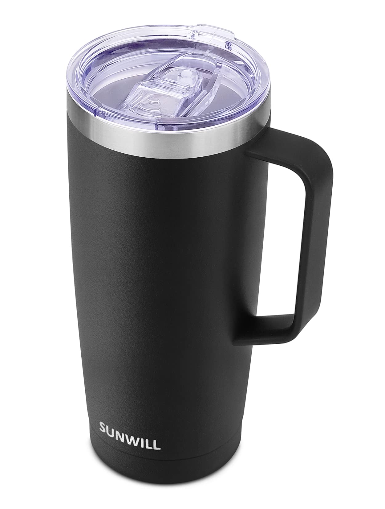 SUNWILL Travel Coffee Mug With Handle, Insulated Coffee Tumbler With Lid 24oz, Double Wall Stainless Steel Thermal Coffee Cup, Powder Coated Black