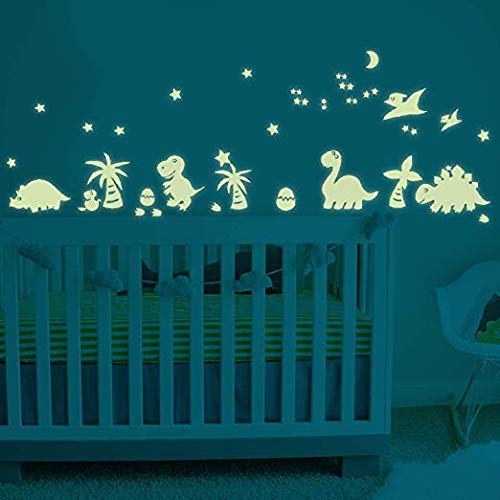 Wall Decals Glow in Dark, BENBO Dinosaurs Decorations Peel DIY Luminous Vinyl Wall Stickers for Kids Girls Bedroom Home Nursery