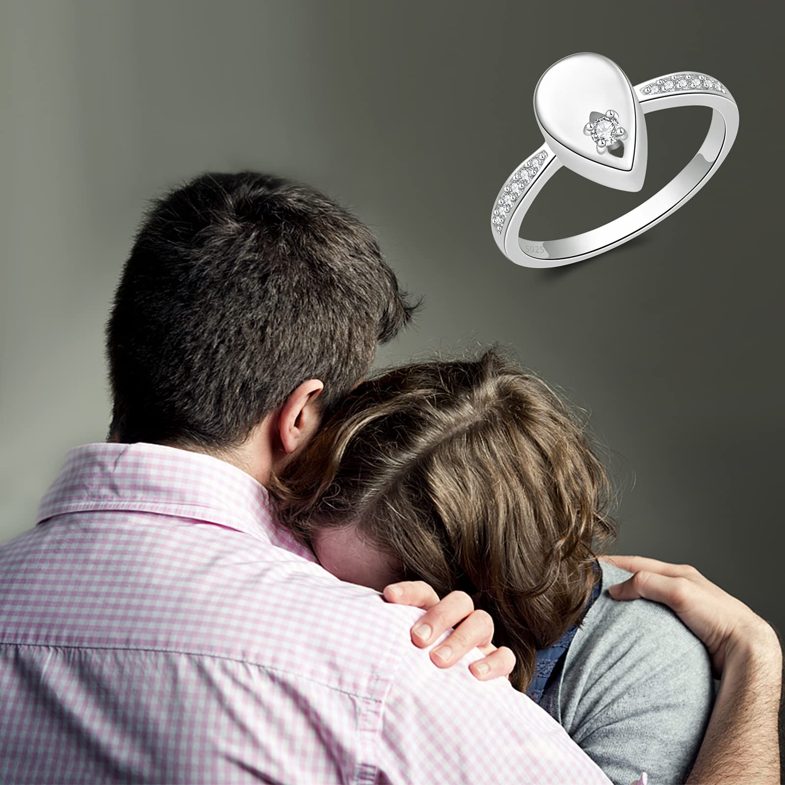 YLT 925 Sterling Silver Cremation Urn Jewelry Ring Human Ashes Teardrop Memorial Keepsake urns Rings Ash for Women