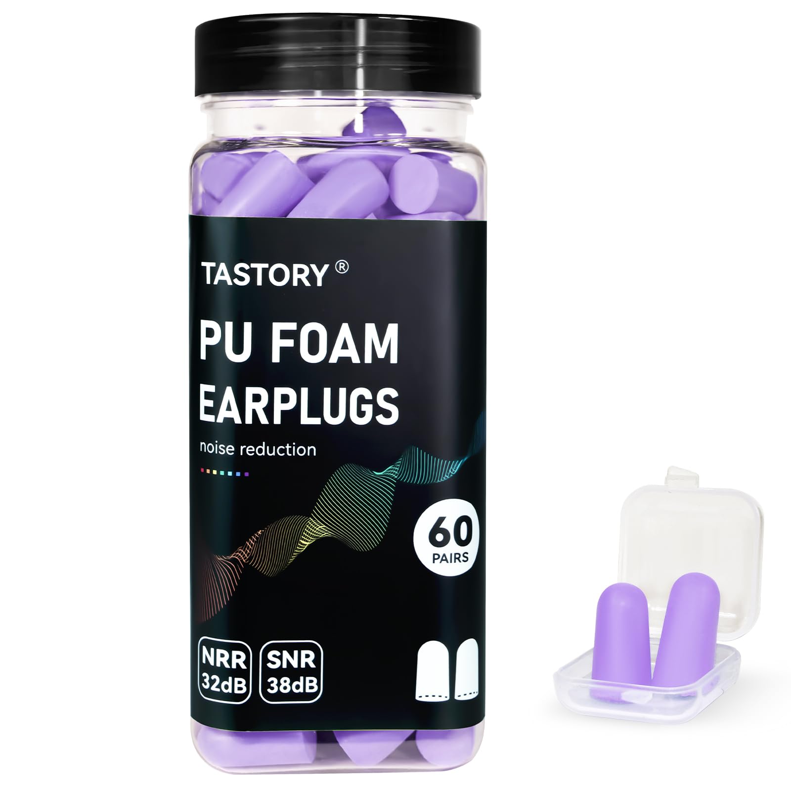 TASTORY Foam Ear Plugs, 60Pair 38dB Soft Earplugs for Sleeping, Noise Reduction Earplugs for Hearing Protection, Noise Cancelling for Shooting, Snoring, Studying, Travel, Concerts, Work