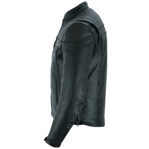 Vance Leather's Men's Premium Leather Motorcycle Racer Jacket with Vents Reflective Piping and CCW Pockets (2XL)
