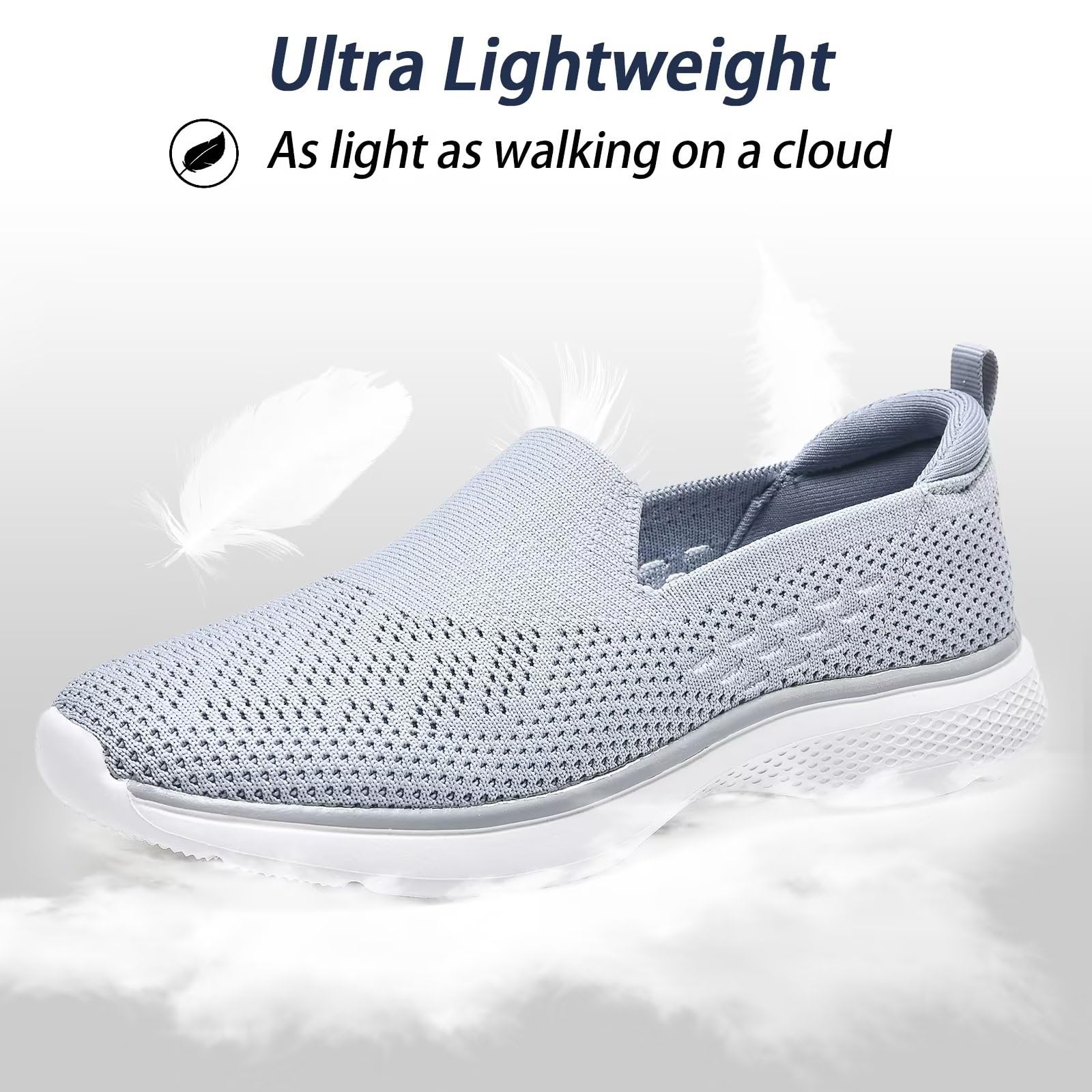Zuwoigo Women Casual Slip-on Walking Running Shoes - Breathable Workout Gym Work Sneaker 7 B(M) US Light Gray