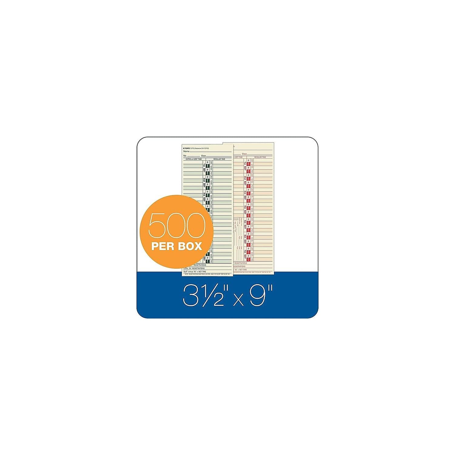 Tops 1275 Time Clock Cards, Bi-Weekly, Two-Sides, 3-1/2-Inch x9-Inch,500/BX