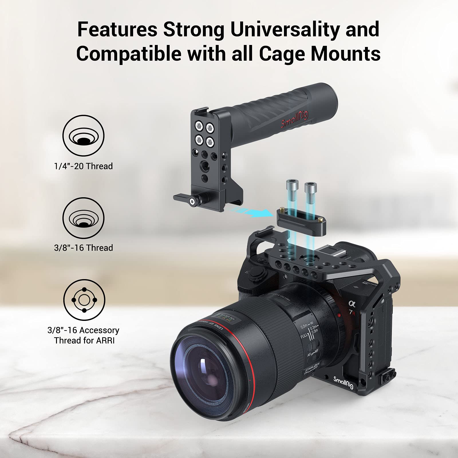 SmallRig Top NATO Handle with NATO Rail Quick Release Handgrip for DLSR Camera Cage (Rubber) - 2084