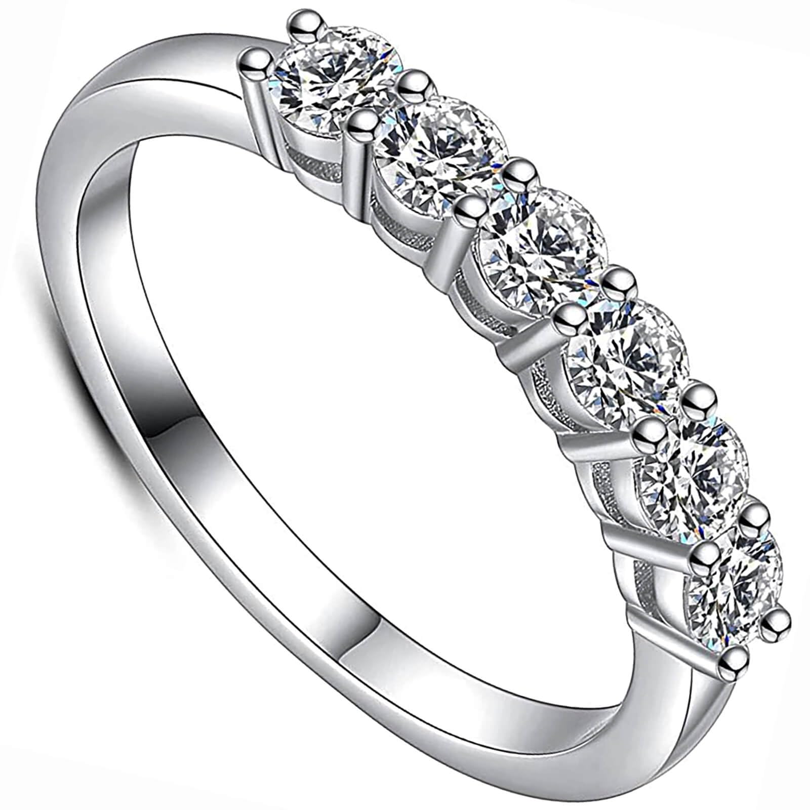 YODEWA Moissanite Wedding Band for Women 6 Real Moissanite Stone 925 Sterling Silver Hypoallergenic 0.6ct DEF Color VVS Lab Created Diamond Anniversary Engagement Bands Ring Size 7