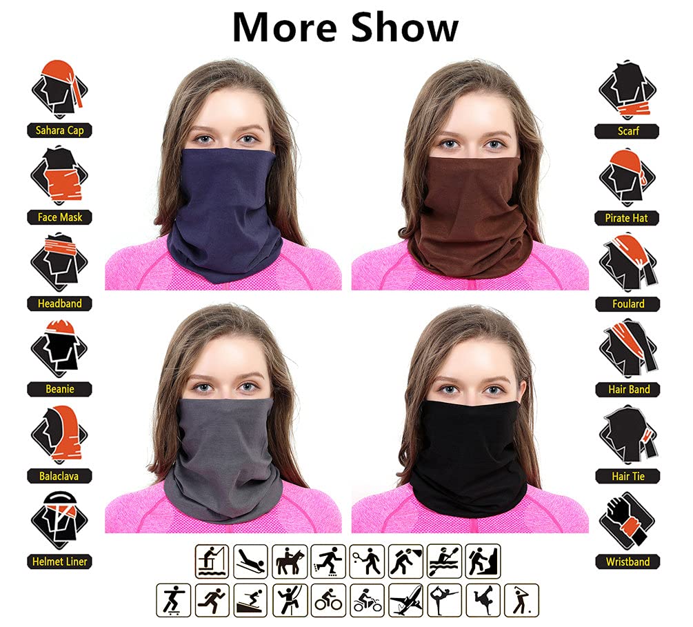 VANCROWN Neck Gaiter Headband Headwear Head Wrap Face Mask Magic Scarf Bandana for Men and Women (12PCS.Solid Color.4)