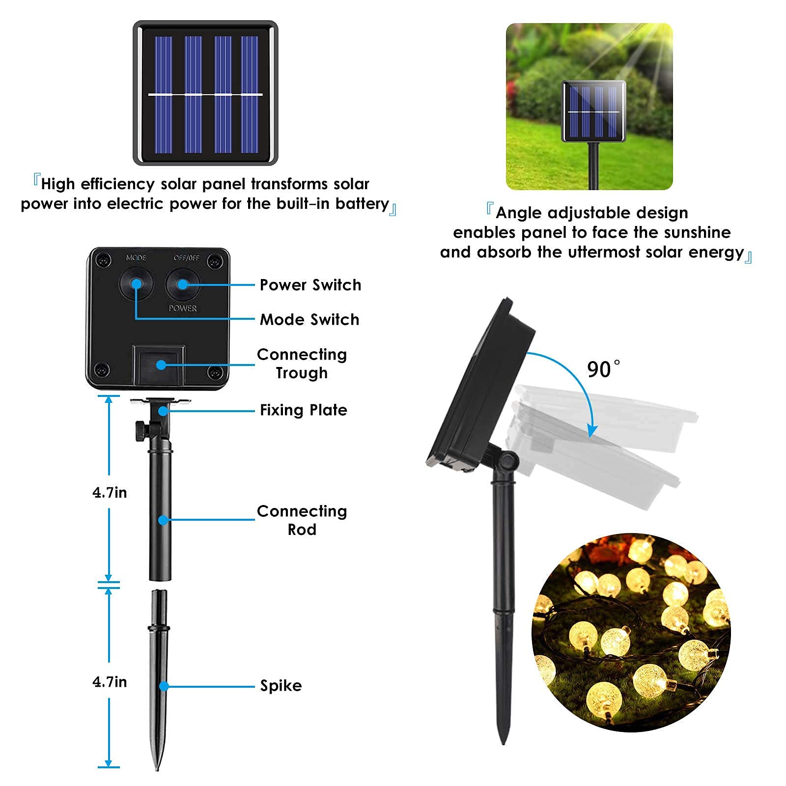 YIQU Extra-Long 2-Pack 92FT 160 LED Crystal Globe Solar String Lights, Super Bright Solar Lights Outdoor Waterproof, Solar Globe Lights for Tree Garden Patio Balcony Party (Warm White)
