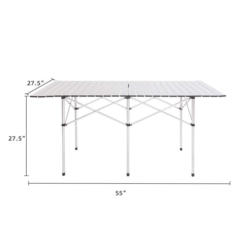 WEI WEI GLOBAL Aluminum Camping Table, Roll UP Top Lightweight Outdoor Picnic Table, Portable Foldable Compact Trip Table (55in, Rectangle)