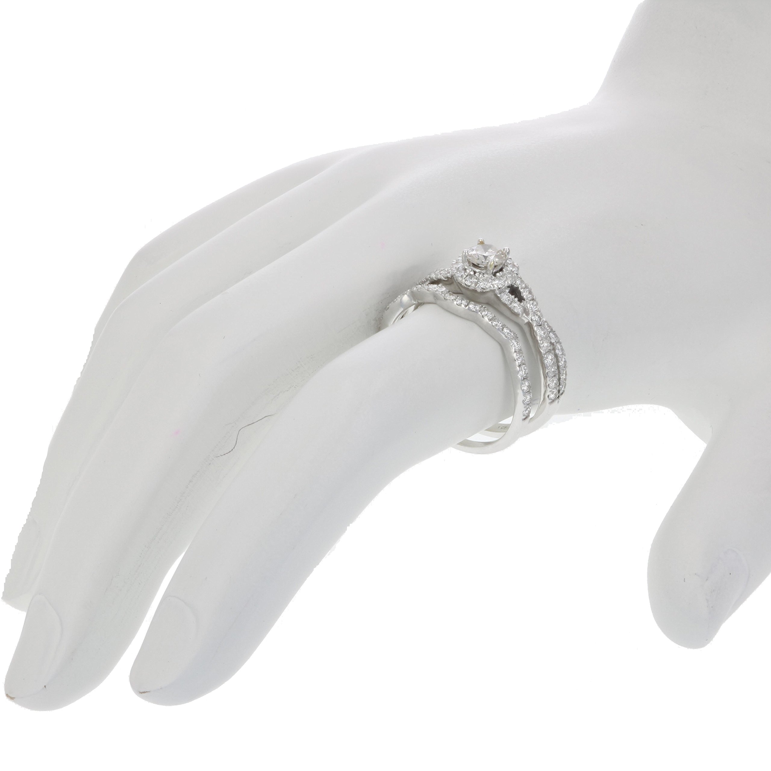 Vir Jewels 1 cttw Diamond Halo Criss-Cross Wedding Engagement Ring Set 14K White Gold Size 8