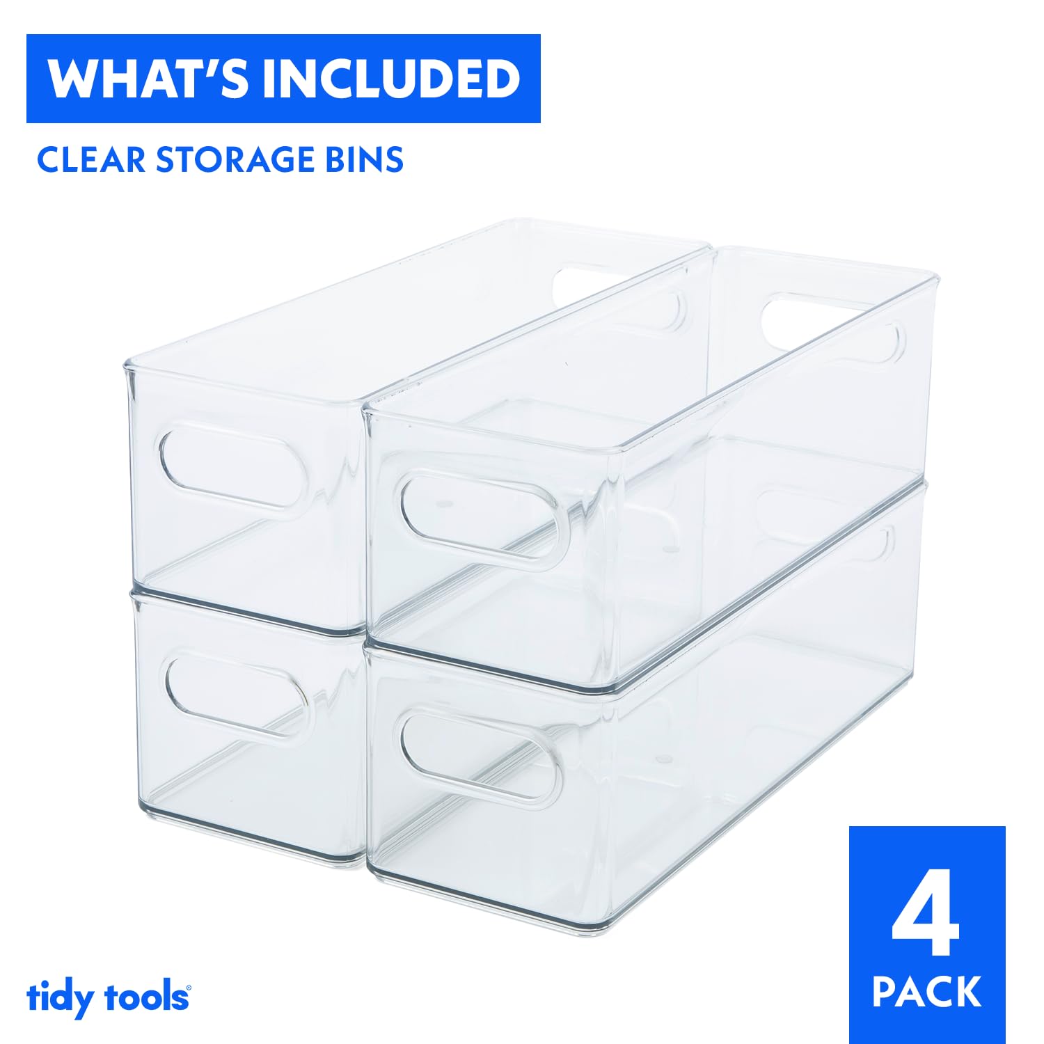 Tidy Tools Clear Plastic Bins For Pantry Organization and Food Storage, Stackable Refrigerator Organizer Bins β Kitchen Organization and Pantry Storage Containers, 4 Pack