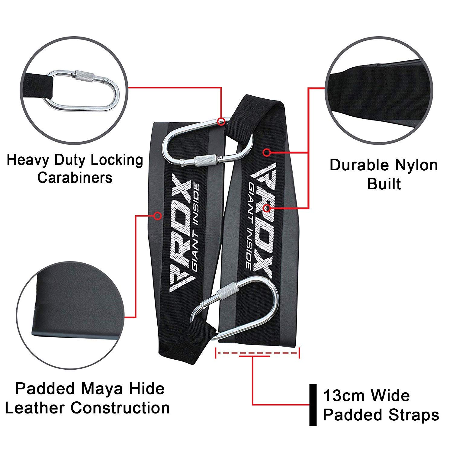 RDX AB Straps Weight Lifting Abdominal Exercise Padded Slings- Maya Hide Leather Strap Steel D-Rings Safe Lock Door Hanging- Great for Leg Raises Chinning Pull up Gym Fitness Workout
