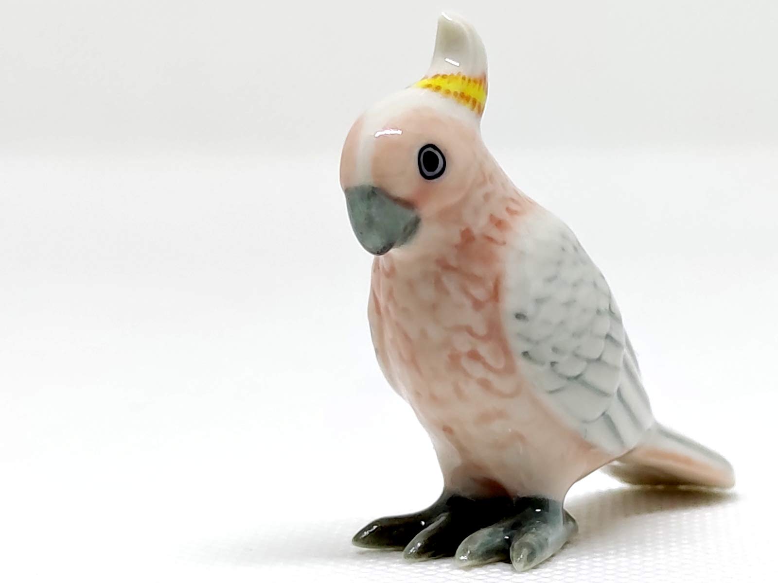 SSJSHOP Cockatoo Micro Tiny Dollhouse Figurines Hand Painted Ceramic Animals Bird Collectible Gift Home Garden Decor (Cockatoo)
